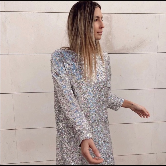 Zara | Dresses | Last Nwt Zara Silver Sequin Mini Dress | Poshmark